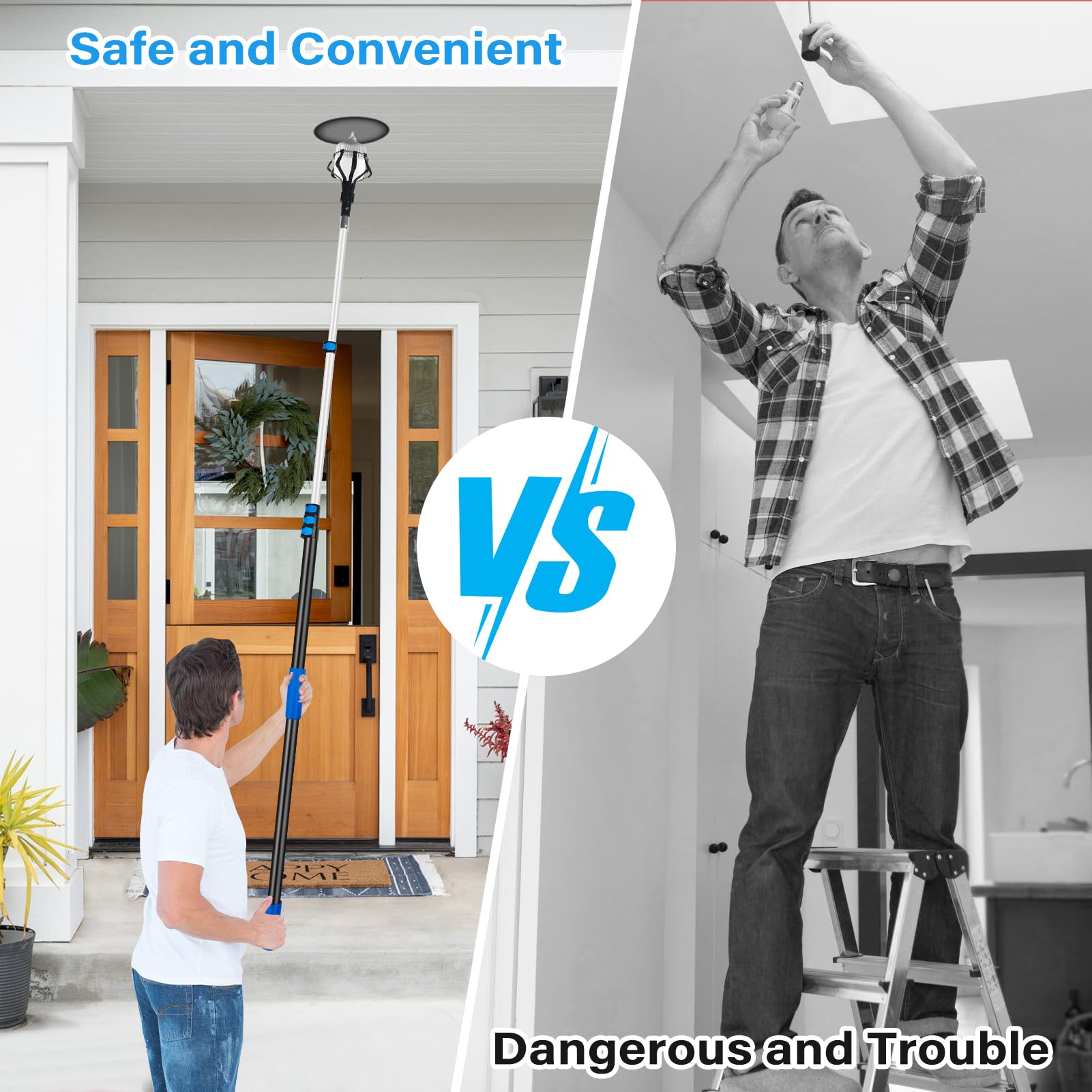26 FT Reach Light Bulb Changer for High Ceilings,20FT Telescopic Extension Pole for High Ceilings and Recessed Lights,High Reach Light Bulb Changer with Baskets and Suction Cup,Light Bulb Removal Tool