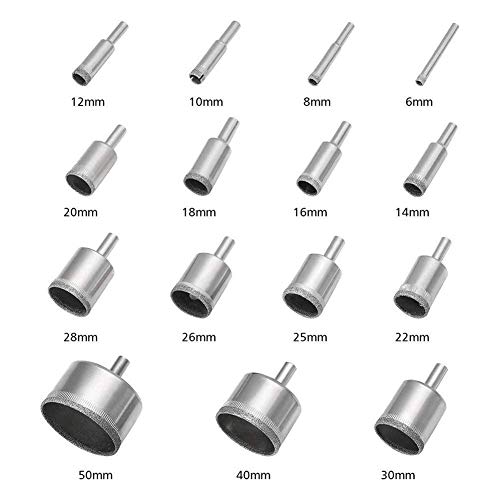 3 otters Diamond Drill Bit Set Hole, 15PCS Hole Saw Set for Glass, Marble, Granite Stone