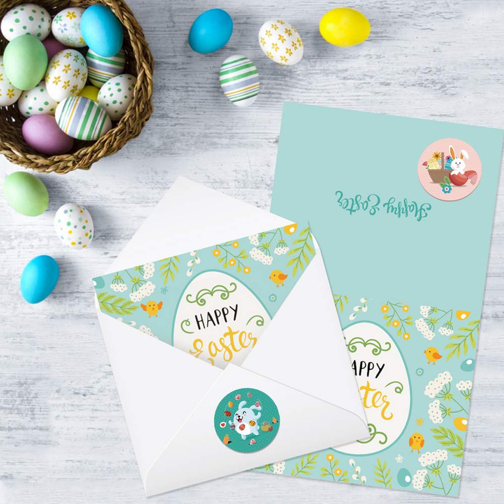 500pcs 1 Inch Easter Day Bunny Rabbit Stickers 8 Design Roll Stickers Cute Happy Easter Stickers for Kids Children Card Scrapbooking Easter Art Craft Easter Gift Party Favours Decorations