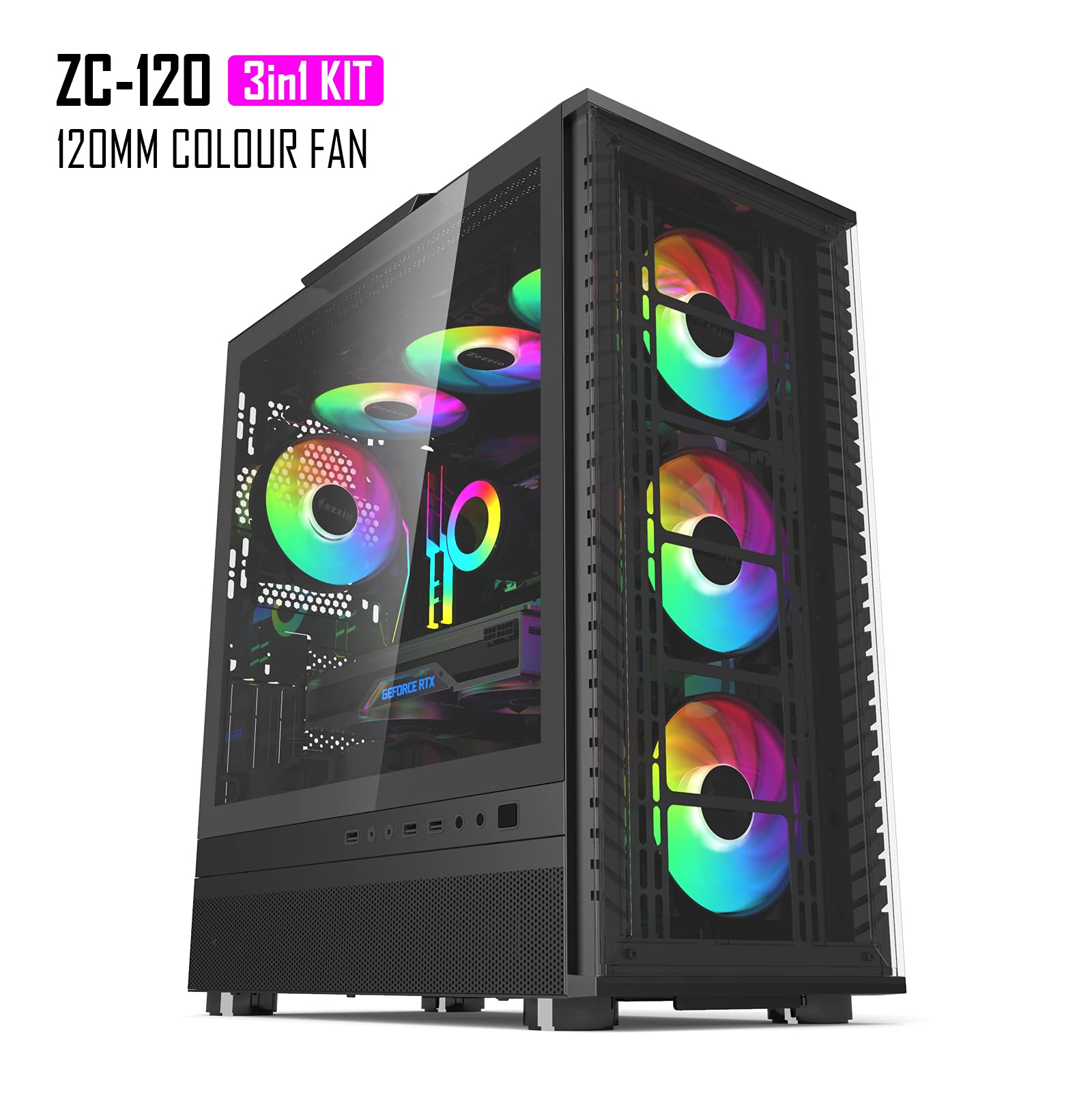 Zezzio 3PCS LED Cooling Fans for PC Case 120mm 3PIN/4PIN CPU Coolers Radiators(3pcs LED Color