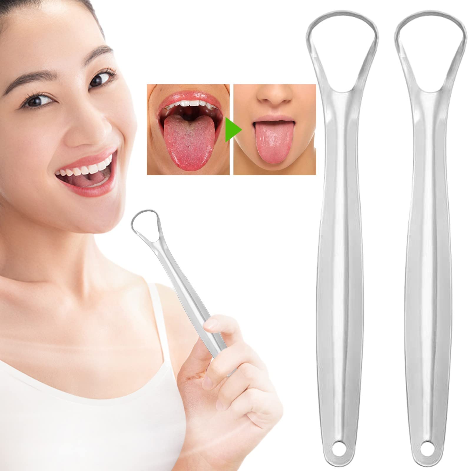 2 Pcs Metal Tongue Scraper Set for Adults Kids 100% BPA FREE Reusable Fresh Breath Fight Bad Breath Tongue Cleaner Pack