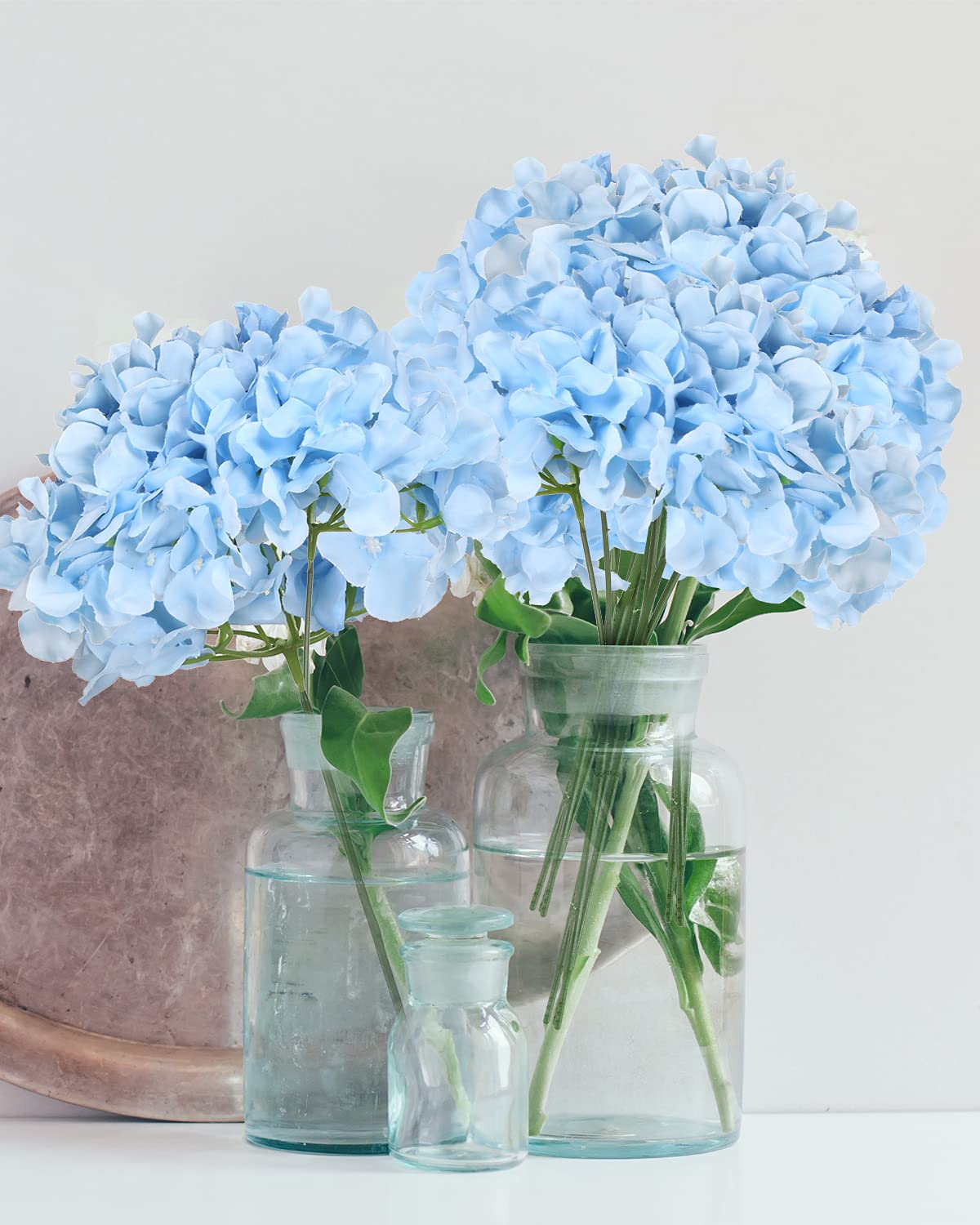 Auihiay 18 Pieces Hydrangea Artificial Flowers Silk Hydrangea Flowers Heads with Stems for Home, Garden, Wedding, Baby Shower, Party Decorations (Blue)
