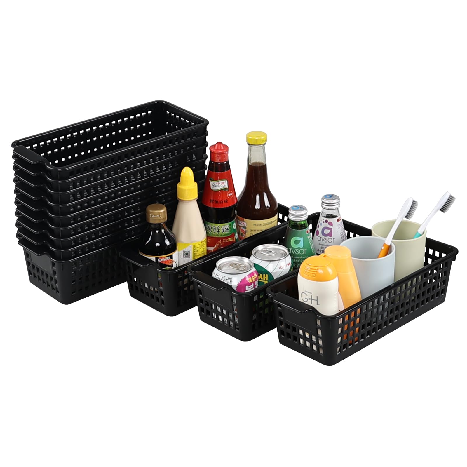 Hayixia Black Small Organizing Basket Bin, Slim Plastic Stroage Basket for Desktop, Set of 12