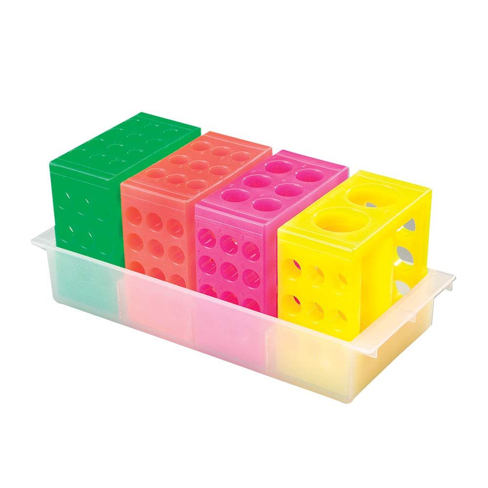 4-Way Flipper Microtube Rack w/Tray (4 Racks) - Compact, & Versatile Fluorescent Rack to Accommodate Popular Tube Sizes - Chemically Resistant Polypropylene Tubes - Laboratory Equipment