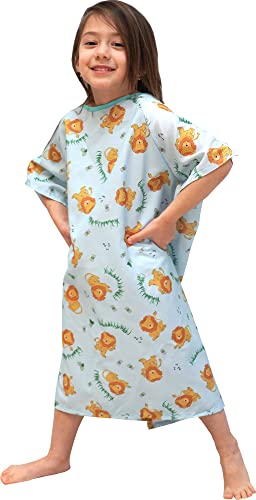 3 Pack - Pedatric IV Gown, Woven, 100% Polyester, Lazy Lion Blue Background (4 to 6 Year Old)
