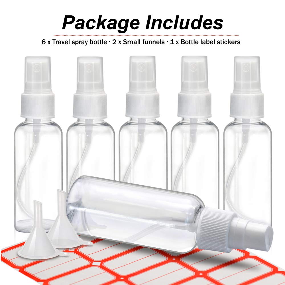 Mini Spray Bottles, 2oz/50ml Small Spray Bottle, Plastic Travel Spray Bottle for Liquids, Refillable Hand Spritzer Bottles for Liquids, Clear Alcohol Spray Bottles with Small Funnel and Bottle Labels