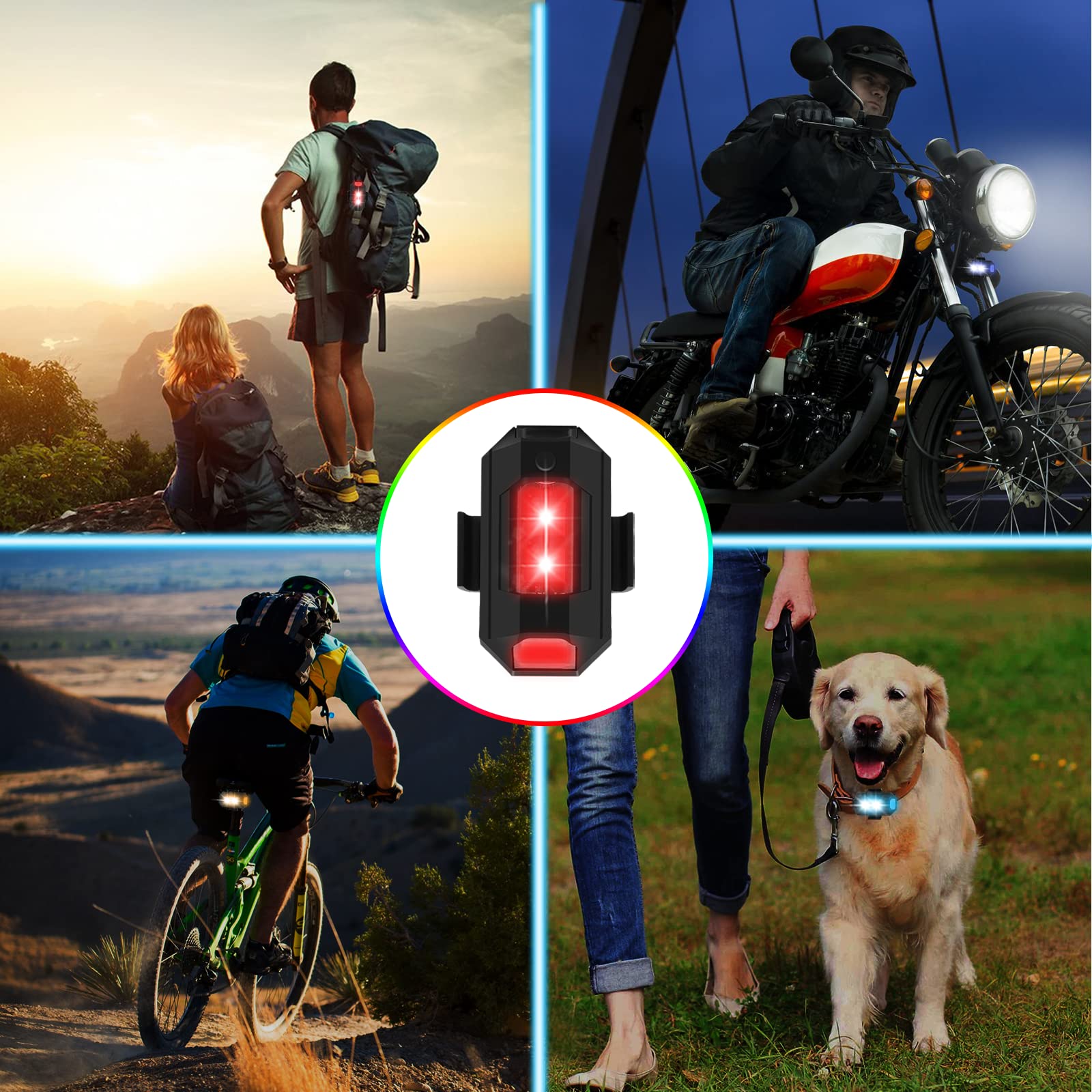 2 Pack Motorcycle Helmet Light, Helmet Light for Night, Jcabin LED Bicycle Rear Light Bike Tail Light, Warning Tail Lights for Night Riding, Helmet Light, with USB-C Chargeable Cable- Change 7 Colors