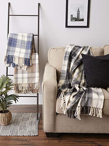 DII Farmhouse Woven Throw, 50x60 with 3" Fringe, Stone, 1 Piece