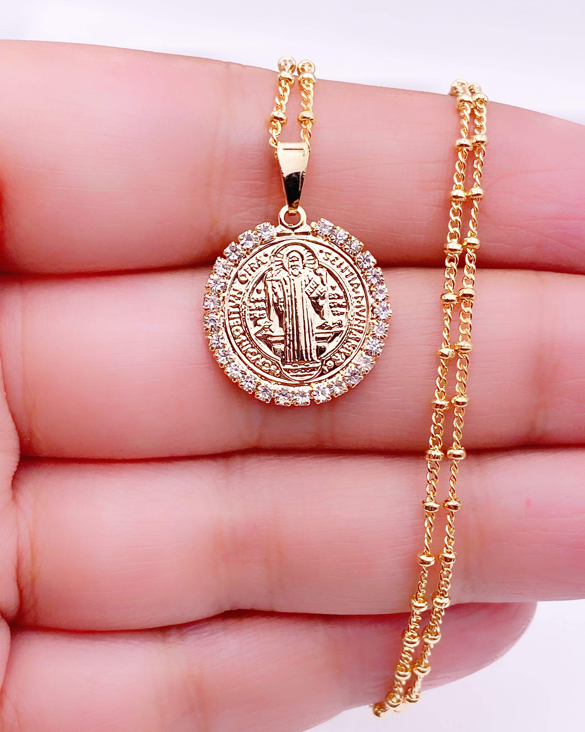 18K Gold Plated Saint Benedict Pendant Necklace for Women Religious Jewelry