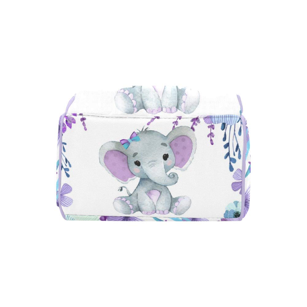 Elephant Purple Personalized Diaper Bag Backpack Tote with Name,Custom Travel Nappy Mommy Bag Backpack