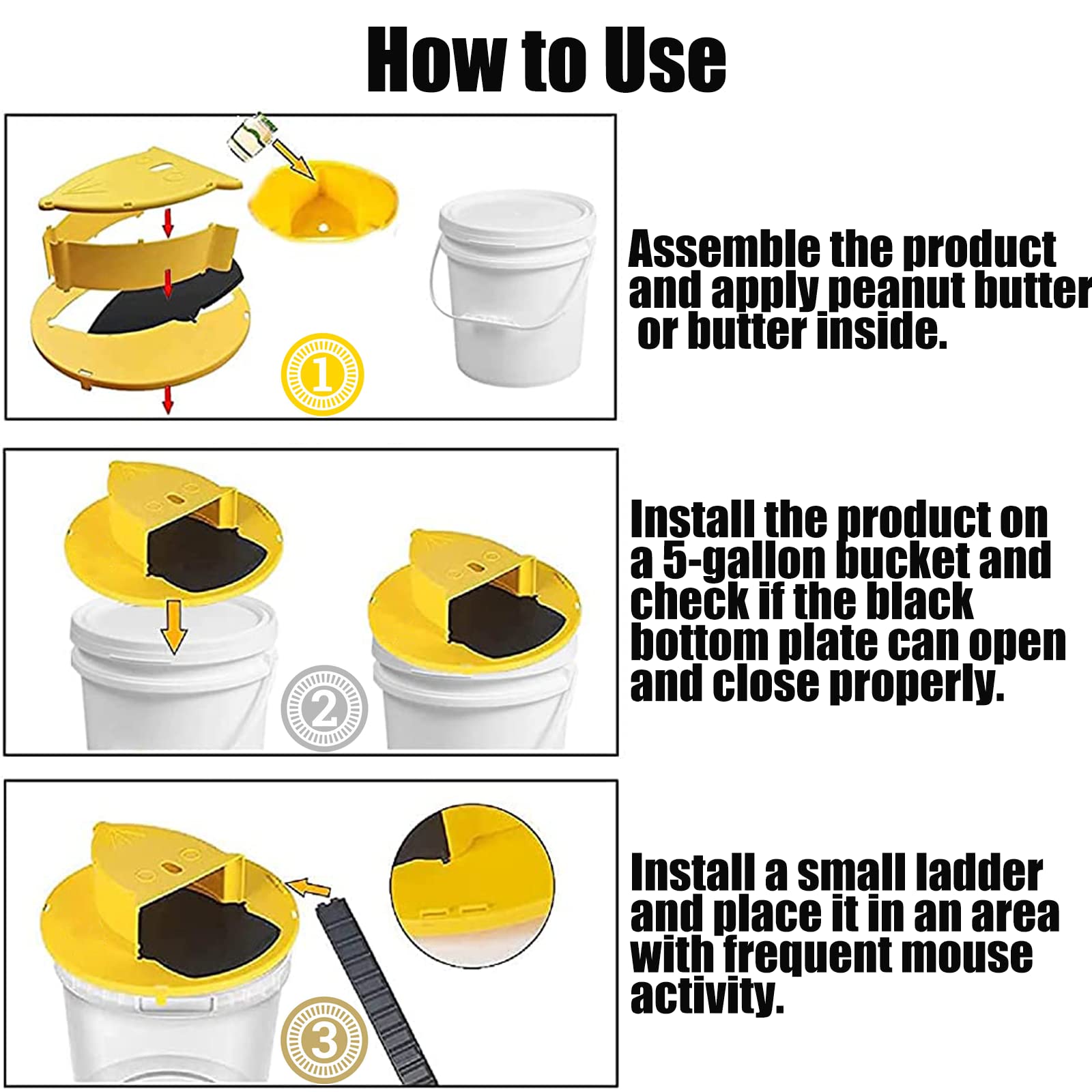 2 Pack Mouse Rat Trap Bucket,5 Gallon Mouse Rat Traps Indoor for Home,Bucket Lid Rat Traps Indoor Outdoor,Reusable Mouse Catching Tool.(Yellow)