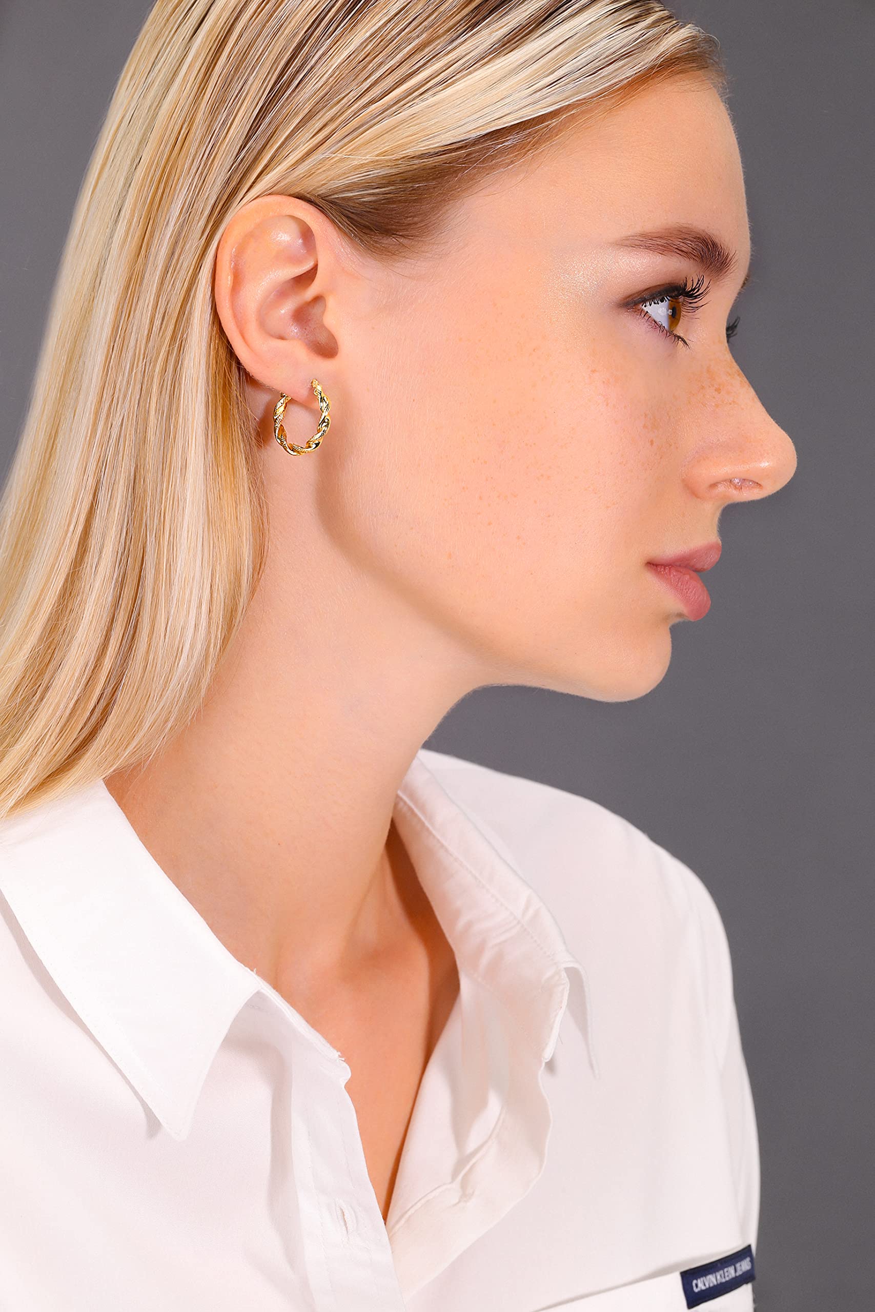 14k Yellow Gold Twisted Hoop Earrings with Engraved Ridges (20mm -0.8'')…