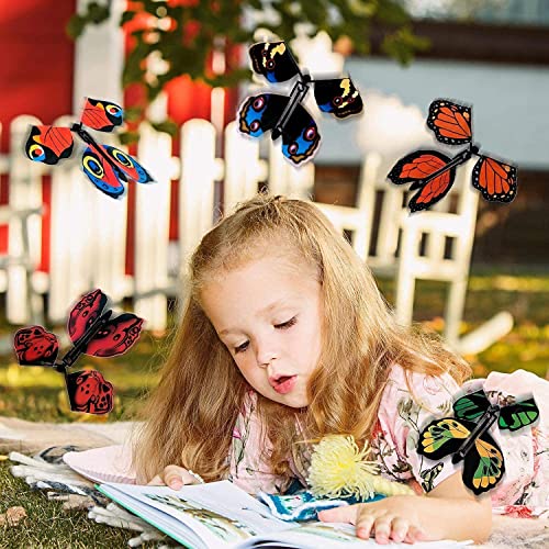 HLARTNET Magic Flying Butterfly Toy - Magic Wind Up Rubber Band Powered Flying Butterfly Surprise for Colorful Bookmark and Greeting Card Mother's Day Surprise Gift 6 Pcs