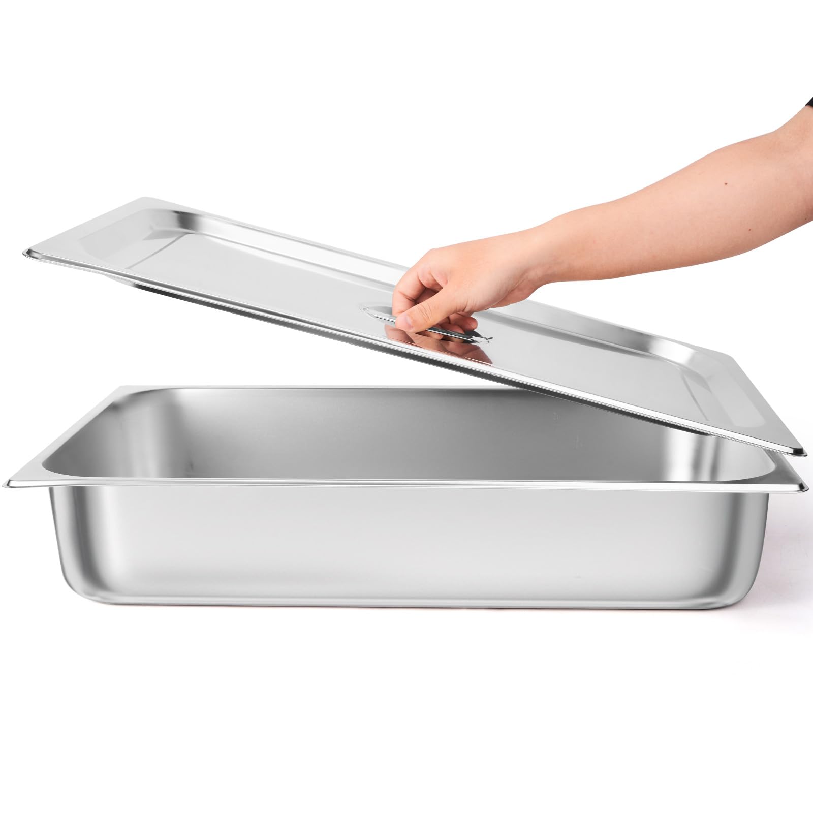 4 Pack Hotel Pans, 1/1 Full Size 4β Deep Steam Table Pan with Lid, 21" L x 13" W Commercial Stainless Steel Pan Food Containers, Catering Supplies Buffet Display
