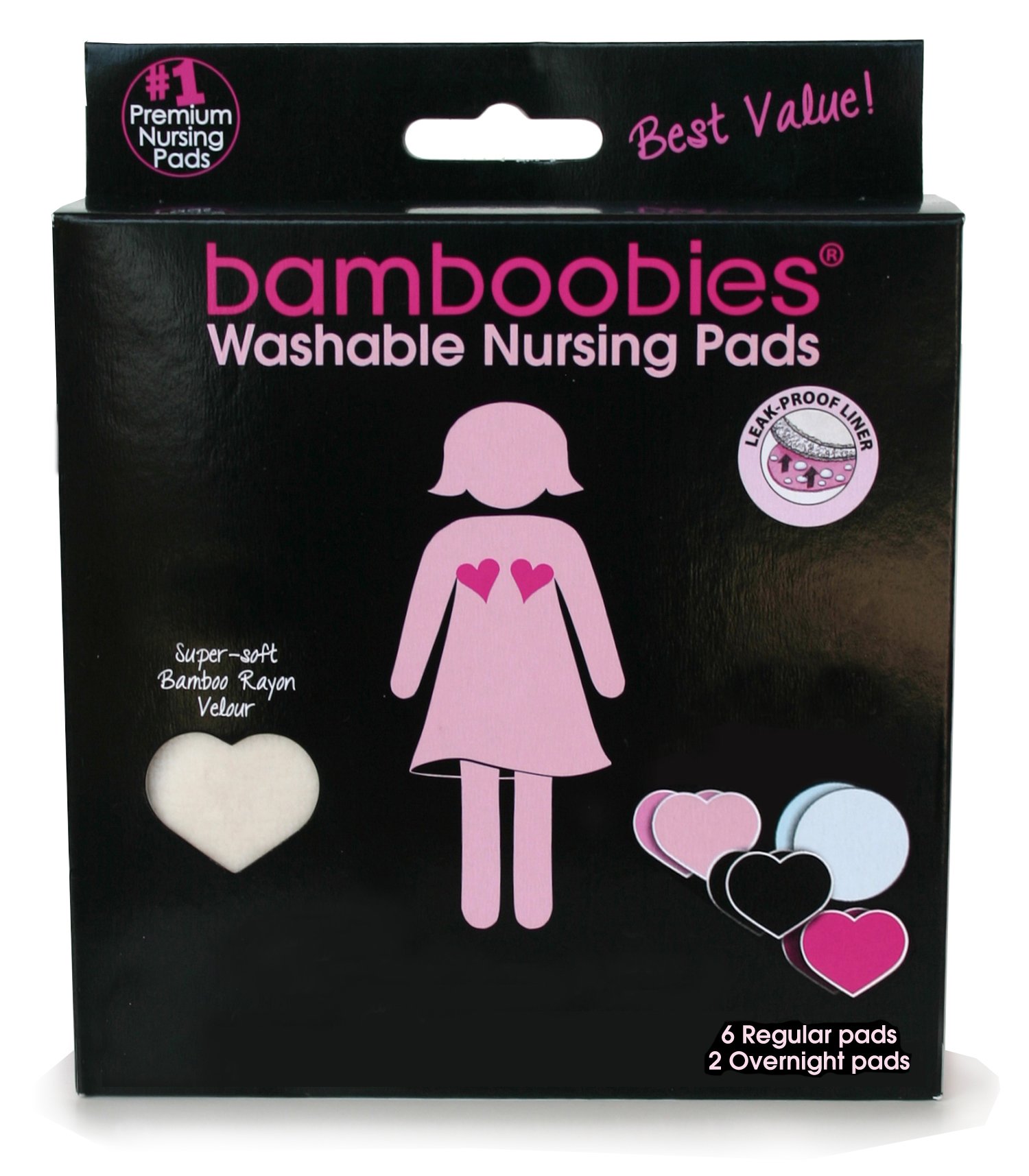 Bamboobies Women’s Nursing Pads, Reusable and Washable, Multi-Color, 3 Regular Pairs and 1 Overnight Pair, Leak-Proof Pads for Breastfeeding, 4 Pairs