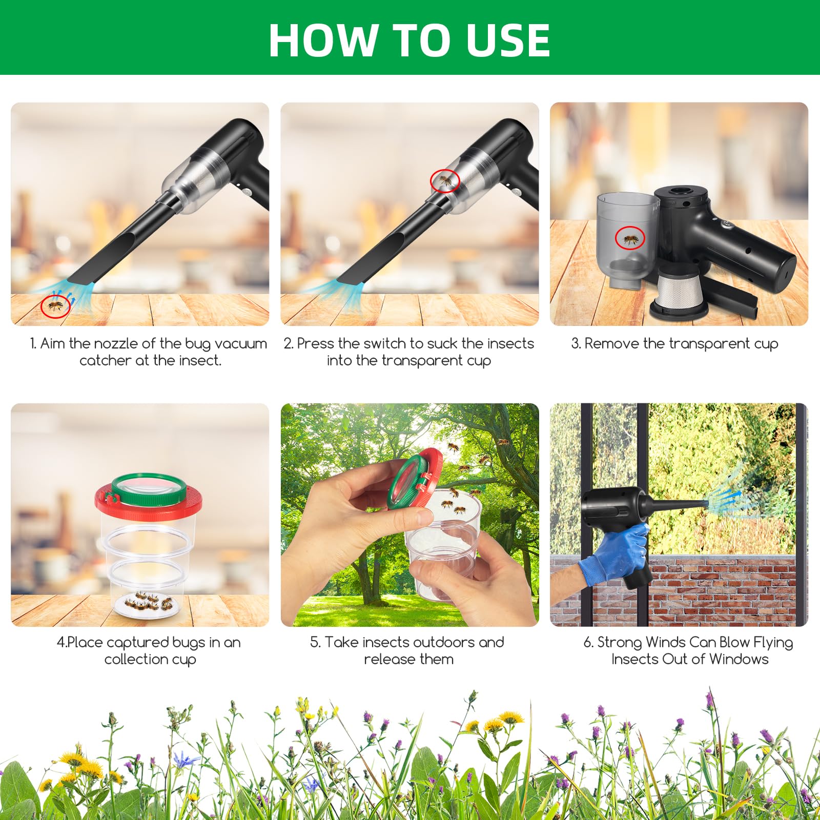 2024 Upgraded Bug Vacuum & Handheld Vacuum Cordless with 9000PA, High Power Portable Bug Catcher Small Spider Catcher Use for Home Office Car RV Insect Traps Catcher and Release with Insect Cage
