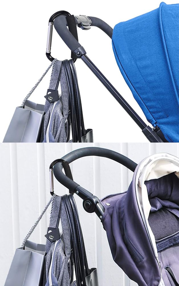 AKOAK Universal Stroller Hook Hanging Bag and Shopping, Large Hook Clasp Stroller Accessories - Easy Hanging Wallet, Diaper Bag, Shopping Bag, Toys, Sports Equipment - Pack of 2, Black