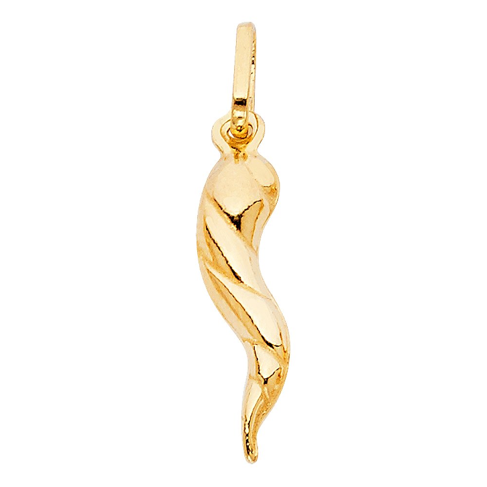 14k Yellow Gold Twisted Cornicello Italian Horn Charm Pendant