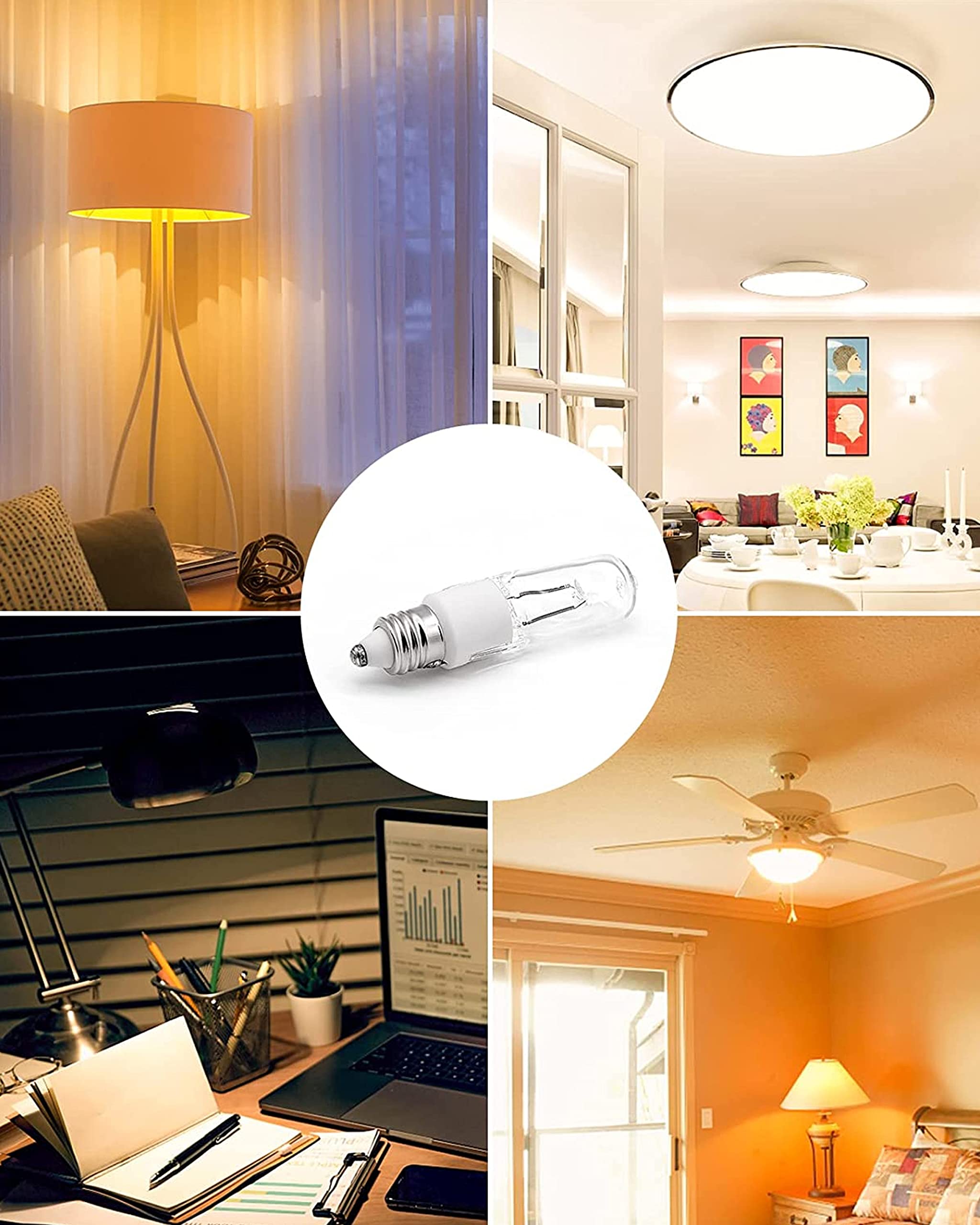 4 Pack JDE11 Bulb,120V 100W Halogen Candelabra Bulbs,T4 Mini Base JD E11 Bulb ,Dimmable 2700K Warm White(Replacement E11 LED bulb),for Chandeliers,Candelabra,Ceiling Fan, Table Lamps, Cabinet Lighting
