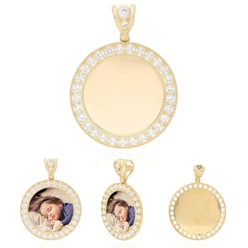 14K Yellow Gold Simulated Diamond Picture Memory Frame Medallion Pendant 24-50mm, 27mm