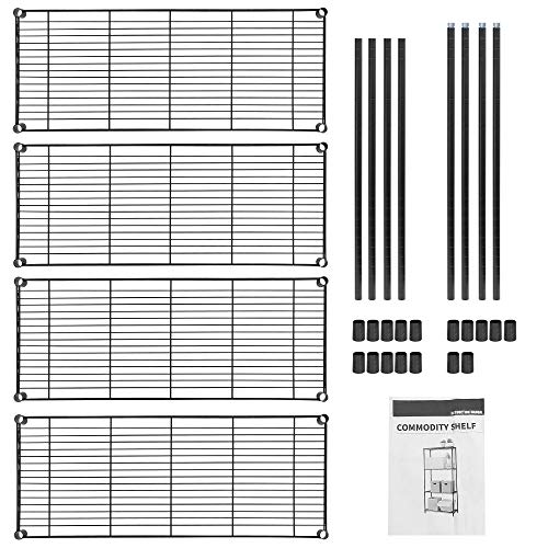 SUPER DEAL Black 4-Shelf Heavy Duty Storage Wire Shelving Unit for Restaurant Garage Pantry Kitchen Garage Rack (36L x 14W x 54H)