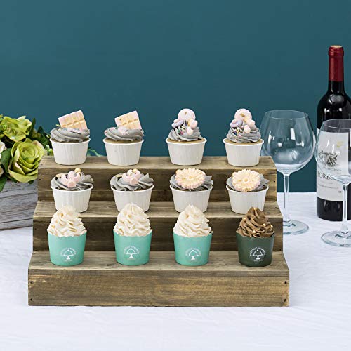 MyGift 3-Tier Vintage Gray on Brown Reclaimed Style Wood Dessert Stand Cupcake Riser Display for Weddings, Restaurants & Bakeries