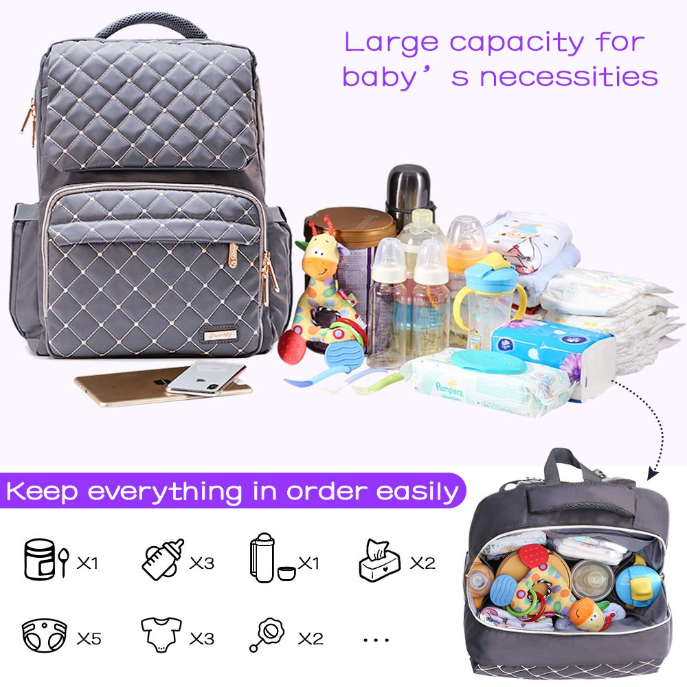 Bamomby Diaper Bag Backpack, Multi-Function Travel Backpack Bags,Registry Baby Shower Gifts (Gray)
