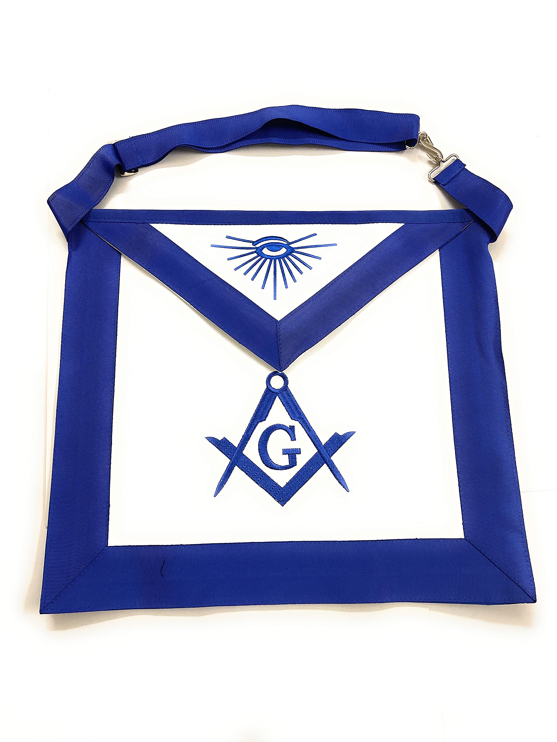 14Stars Masonic Regalia Past Master Mason Blue Lodge Apron Square Chain Collar and Compass Gloves with Lightweight Masonic Regalia Soft CaseApron Holder Set, White and Blue, One Size
