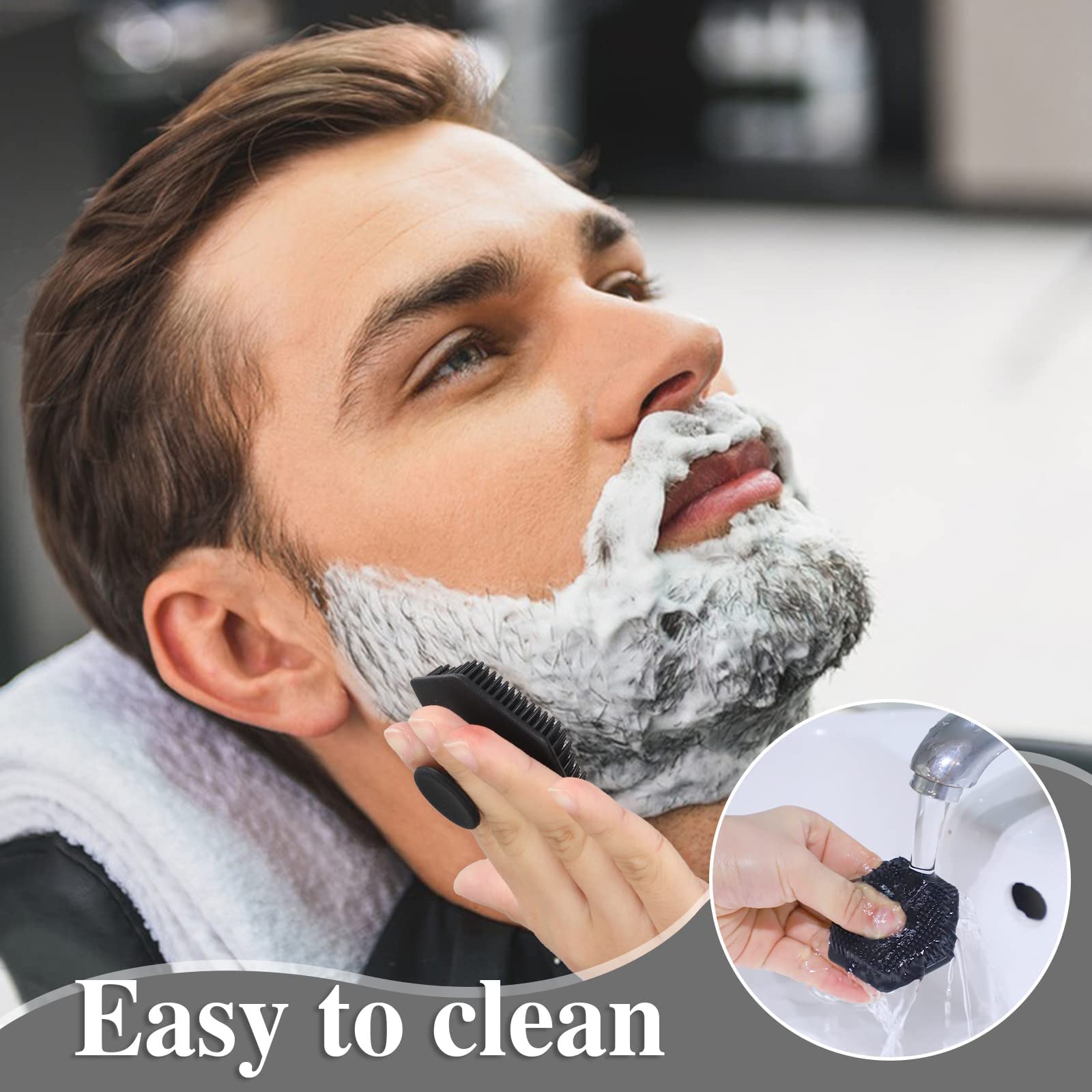 2 Pcs Silicone Face Scrubber for Men, Face Scrubber Exfoliator Face Brush for Short Beard Facial Cleansing (Black)