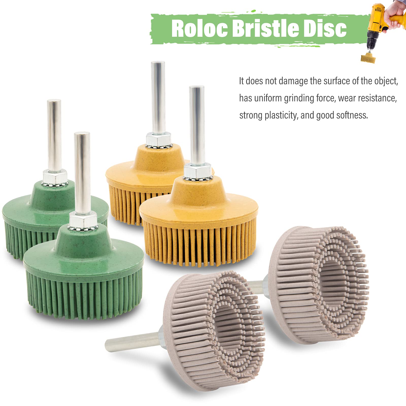 2 Inch Bristle Disc,6 Pieces Roloc Bristle Disc Grade - 120# 80# 50# Grit Abrasive Coating Removal Disc for Metal with 1/4 Inch Shank Attachment
