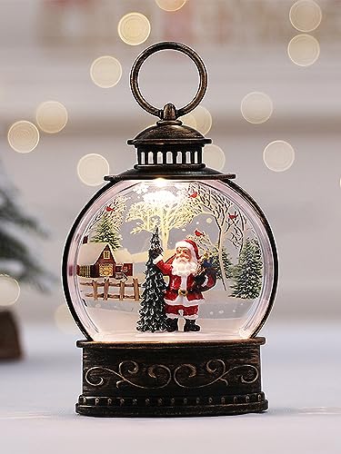 Actaday 5.9" Christmas Snow Globe Lantern Snowman, Christmas Night Light, Button Battery (Include) Operated Lighted Water Glittering Lantern for Christmas Festival Decoration Gifts