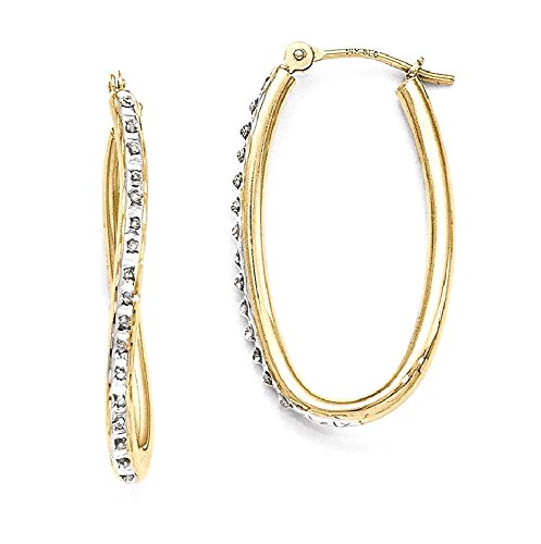 14K Yellow Gold Diamond Oval Twisted Hoop Earrings