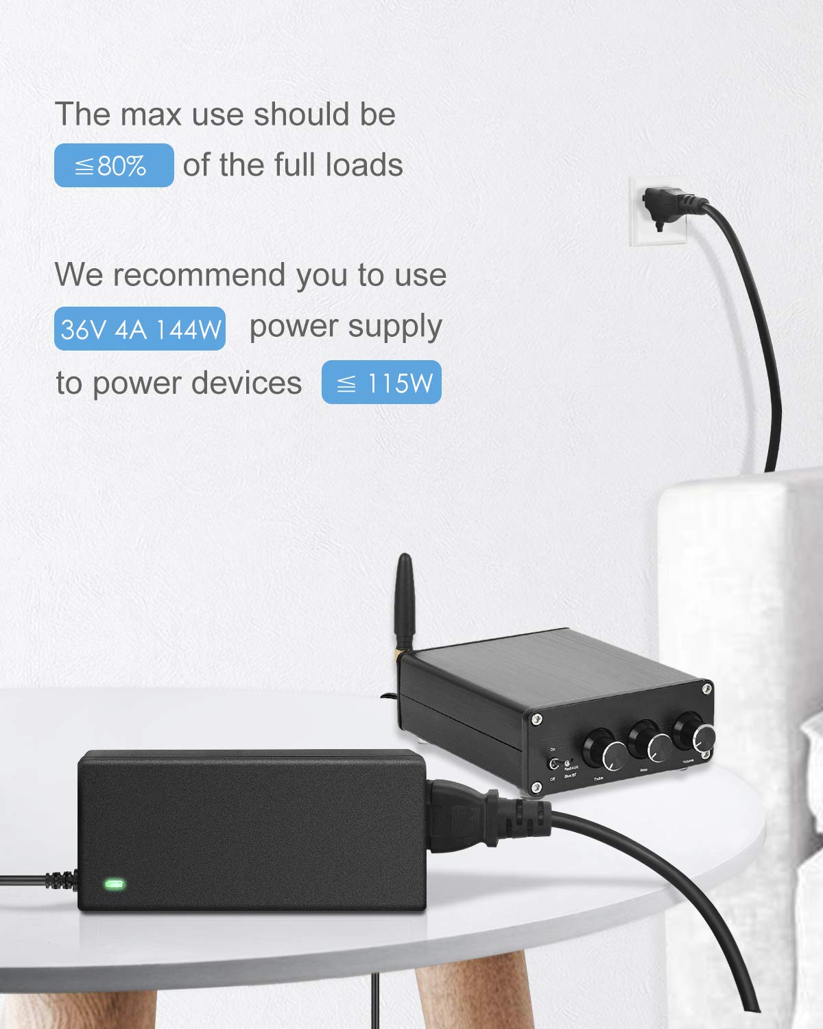 ALITOVE 36V Power Supply 4A 144W AC/DC Adapter 100~240V AC to DC 36 Volt 4 Amp Converter 36 vdc 4A 3.5A 3A 2A Transformer with 5.5mmx 2.5mm Plug for LED Lights Inkjet Printer Laser Engraver