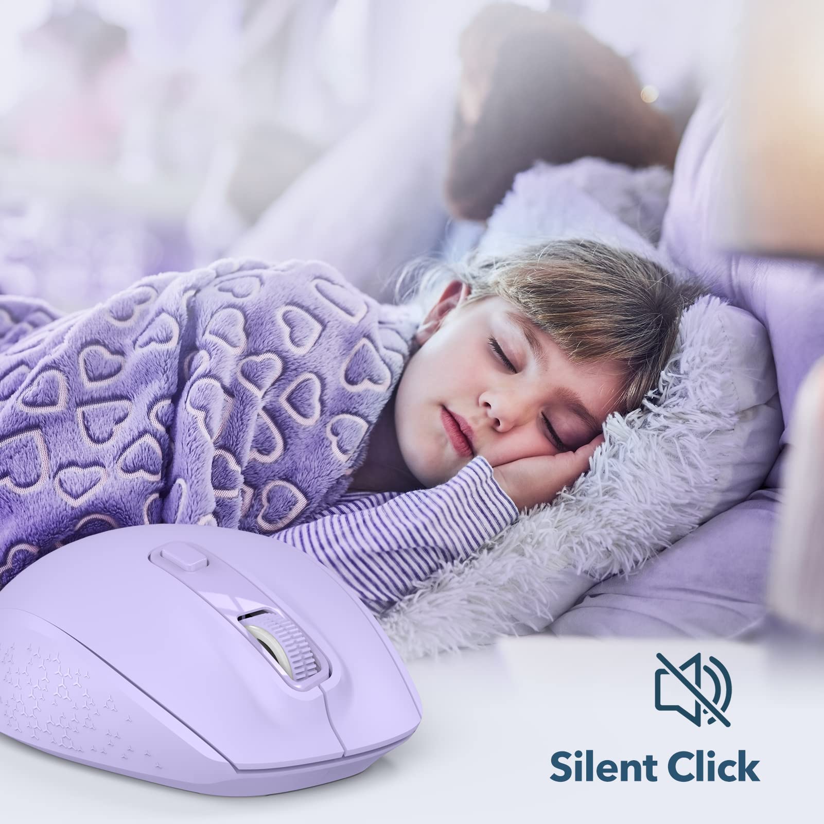 WisFox Bluetooth Mouse, Silent Wireless Mouse Come with 2 Modes (Bluetooth 3.0/5.0 + USB), Multi-Device Portable Cordless Mouse for Laptop, iPad, MacOS, PC, Windows, Android (Purple)