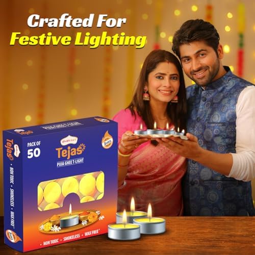 50 Pcs Pure Ghee Deepak/Tea Light Candle with 3 Hours Burning Time for Home & Festival Decor (50 Tea Lights) by Shubhkart