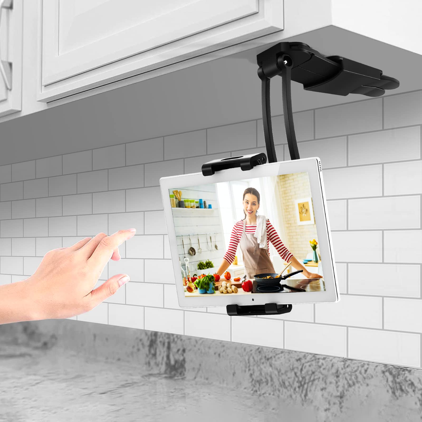 Bben iPad Wall Mount,360° Rotating Kitchen iPad Stand, iPad Under Cabinet Mount, Tablet Wall Mount for iPad Pro, Kitchen Tablet Holder for iPad Mini 5, iPad Air 4, Other 5-12” Devices, Black