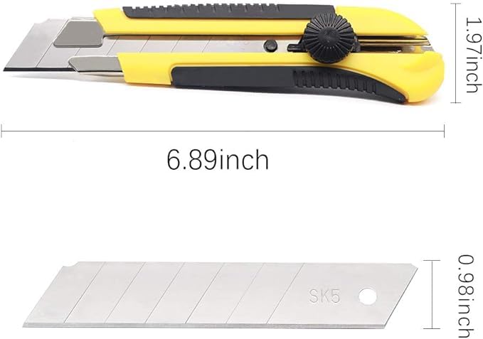 25MM Heavy Duty Utility Knife, Box Cutter with 10pcs SK-5 Retract Blades,Retractable Box Cutter for Cartons, Cardboard and Boxes, Smooth Mechanism, Perfect for Office and Home use