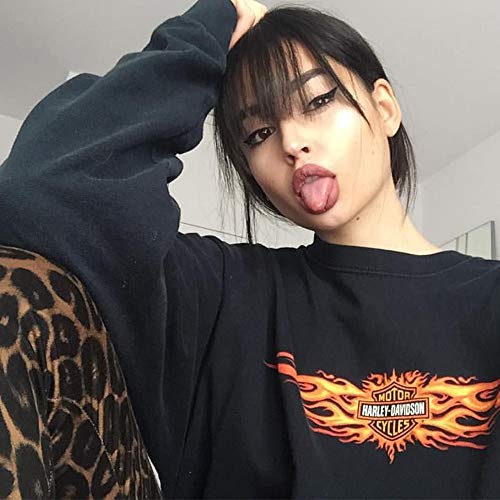 Clip in Bangs 100% Real Human Hair Bangs Dark Brown Bangs Hair Clip with Temple Clip on Bangs Hair Extensions for Women (Natural Black, Wispy Bangs)