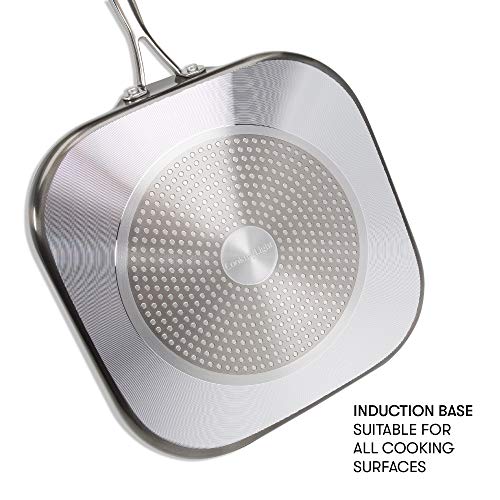 Cooking Light Inspire Non-Stick Square Griddle Pan, Dishwasher Oven Safe, Stainless Steel Handles, 11 Inch, Gunmetal Gray
