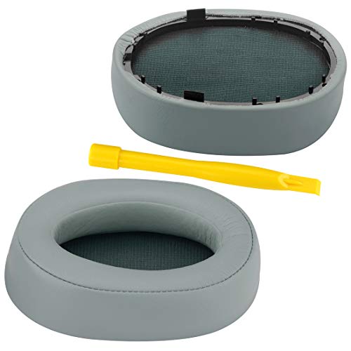 Geekria QuickFit Protein Leather Ear Pads Replacement for Sony MDR-100A MDR-100AAP MDR-H600A Headphones Earpads, Headset Ear Cushion Repair Parts (Grayish Green)