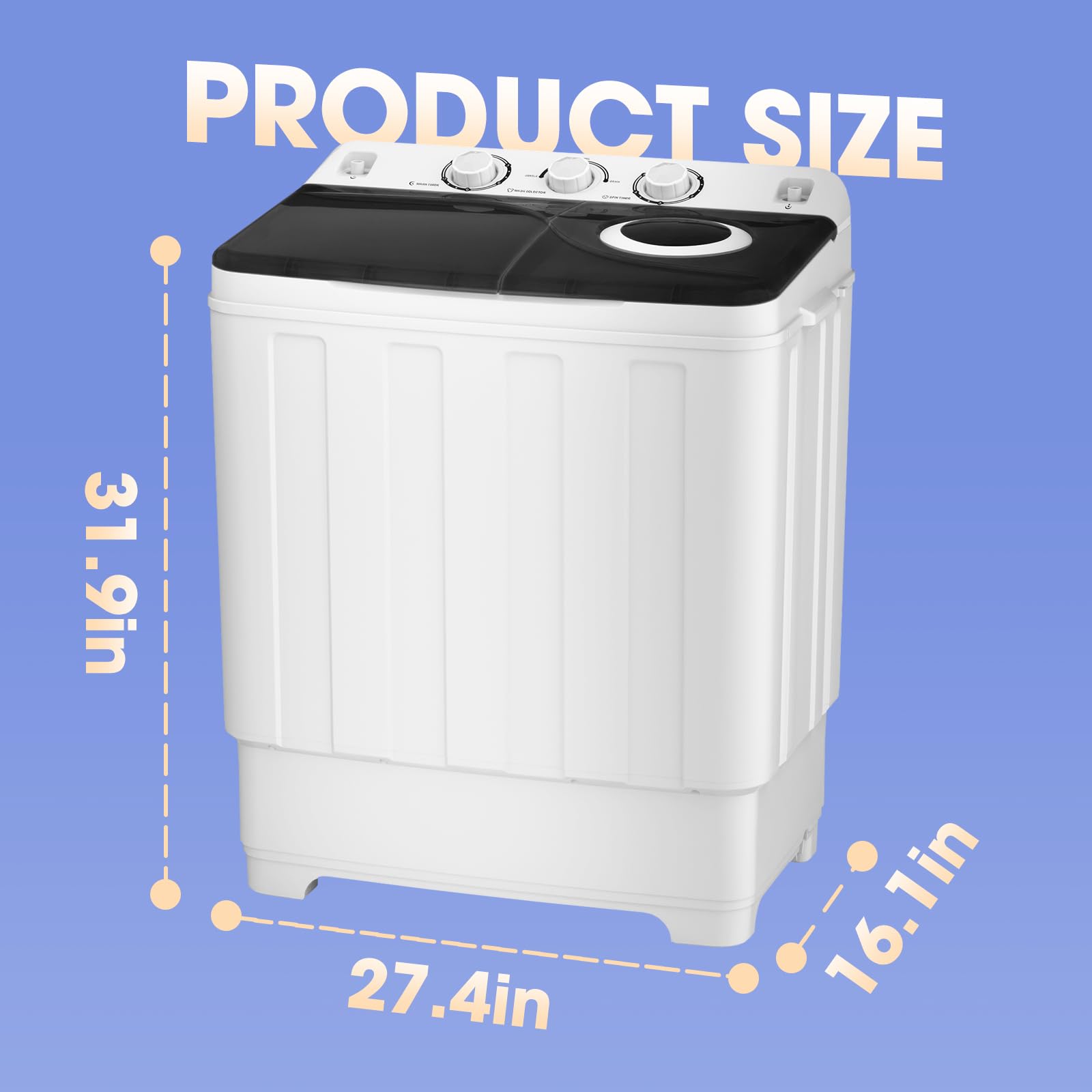2 In 1 Portable Washing Machine, Washing Machines, Twin Tub Compact Washer 28lbs Capacity, Laundry Washer with Control Knobs/Timer Function/Drain Pump, Washer and Spinner Dryer for Apartment, RV