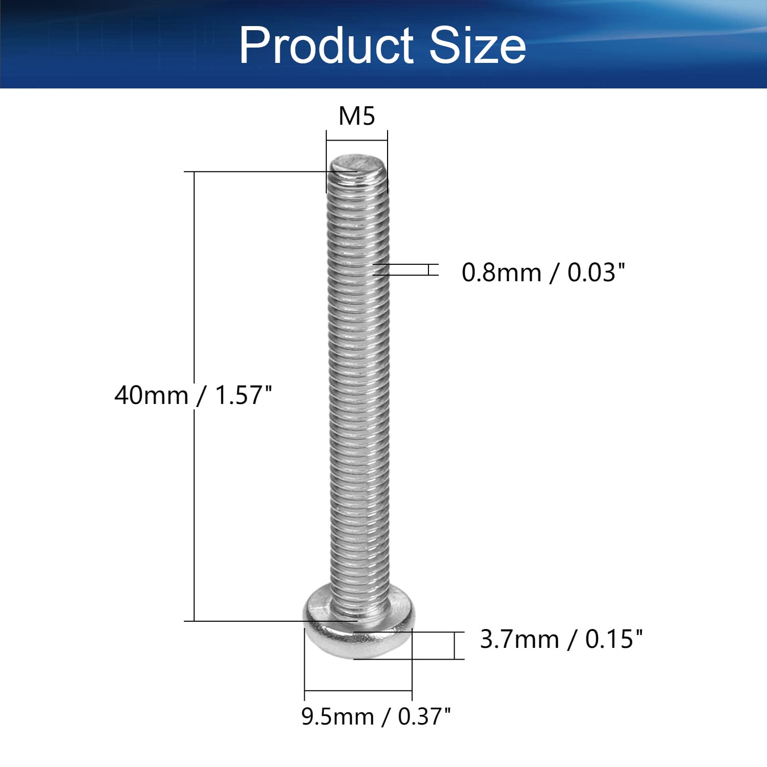 Yinpecly M5 x 40mm Machine Screws Pan Phillips Cross Head Screw 304 Stainless Steel Fasteners Bolts Silver Gray 10Pcs