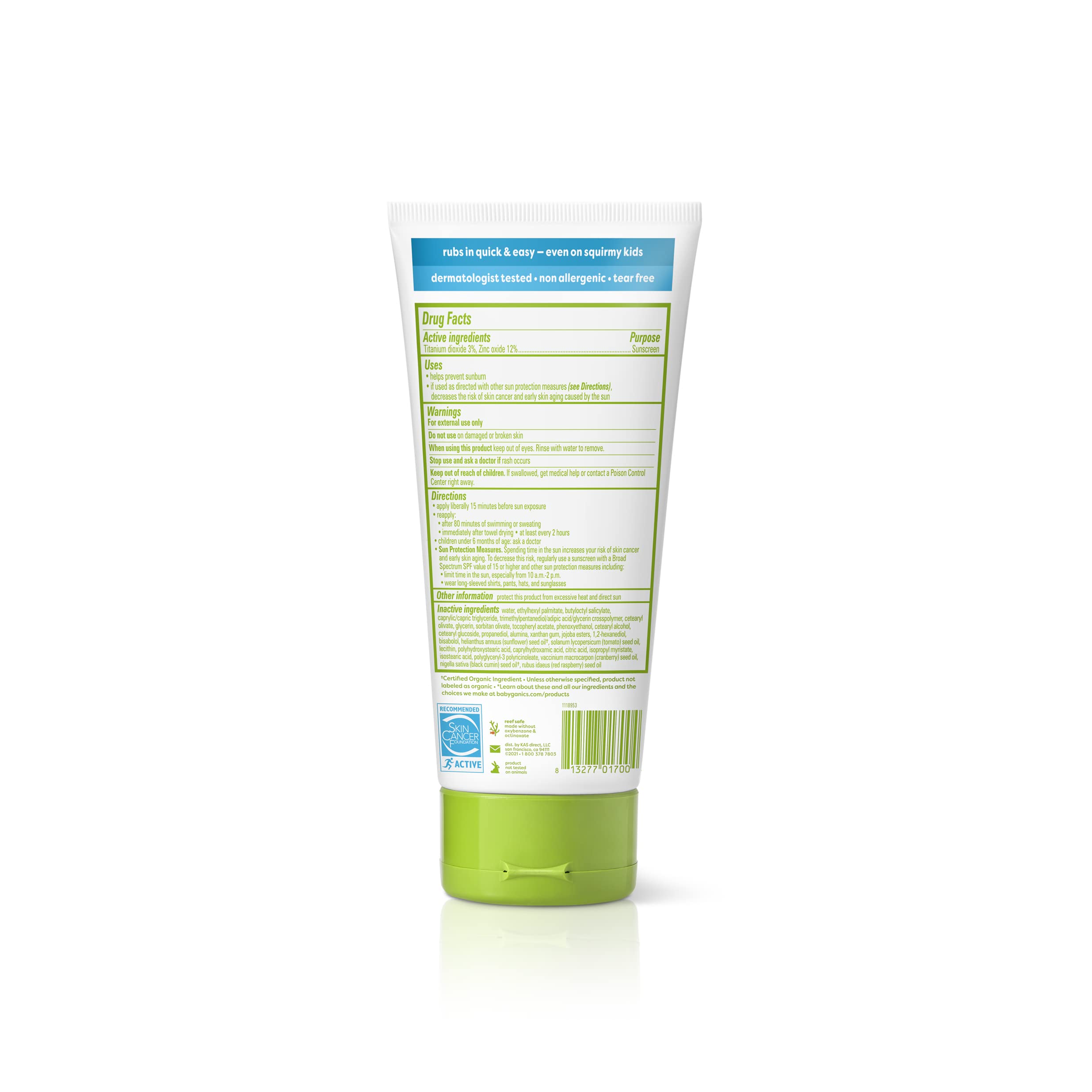 Babyganics SPF 50 Kids Sunscreen Lotion | UVA UVB Protection | Octinoxate & Oxybenzone Free | Water & Sweat Resistant, 6 Fl Oz (Pack of 2)