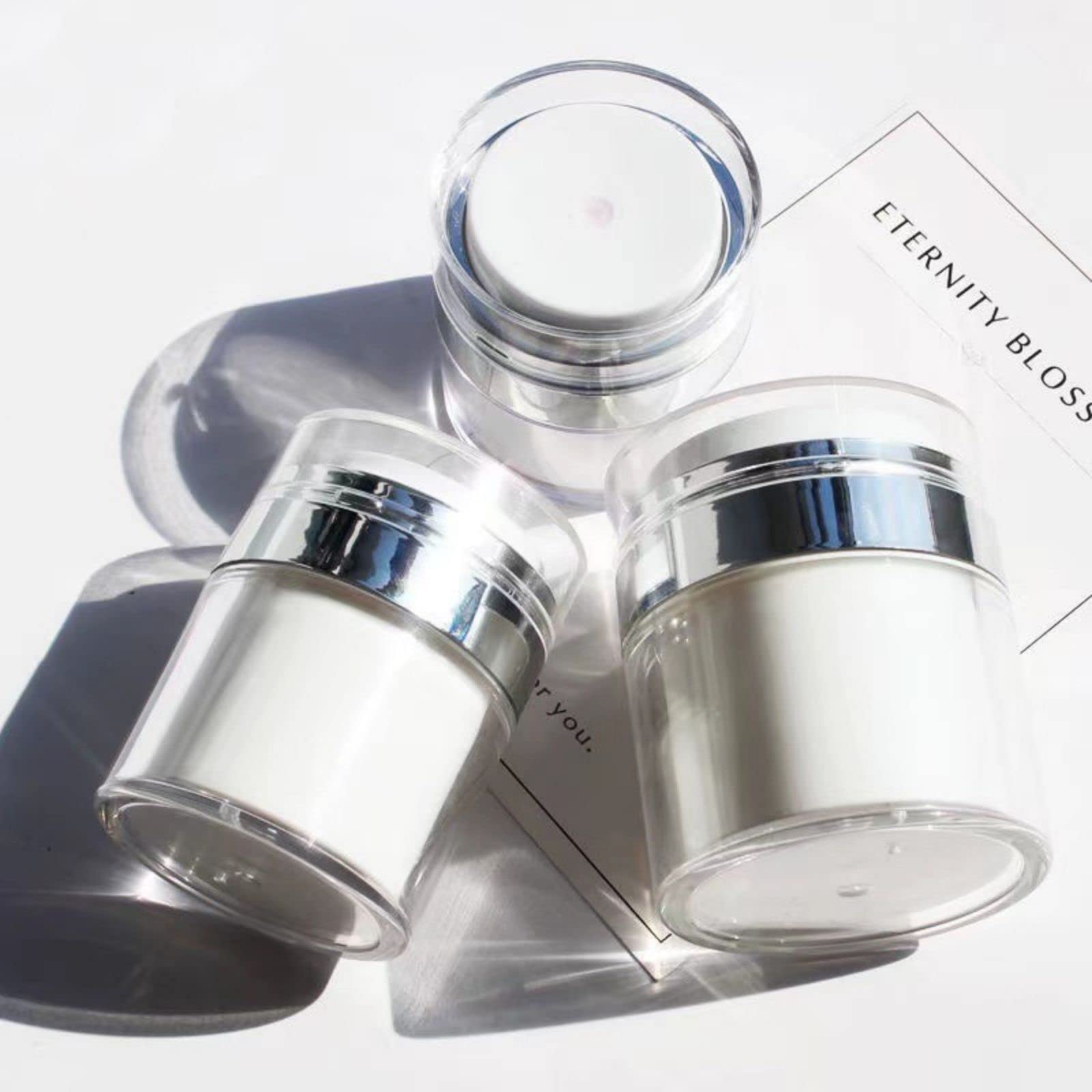 2 X 30ml Airless Pump Vacuum Bottles, Cosmetic Containers, Portable Travel Cream and Lotion Containers for Make-up, Essence, Moisturiser, Eye Cream (with Spoon)