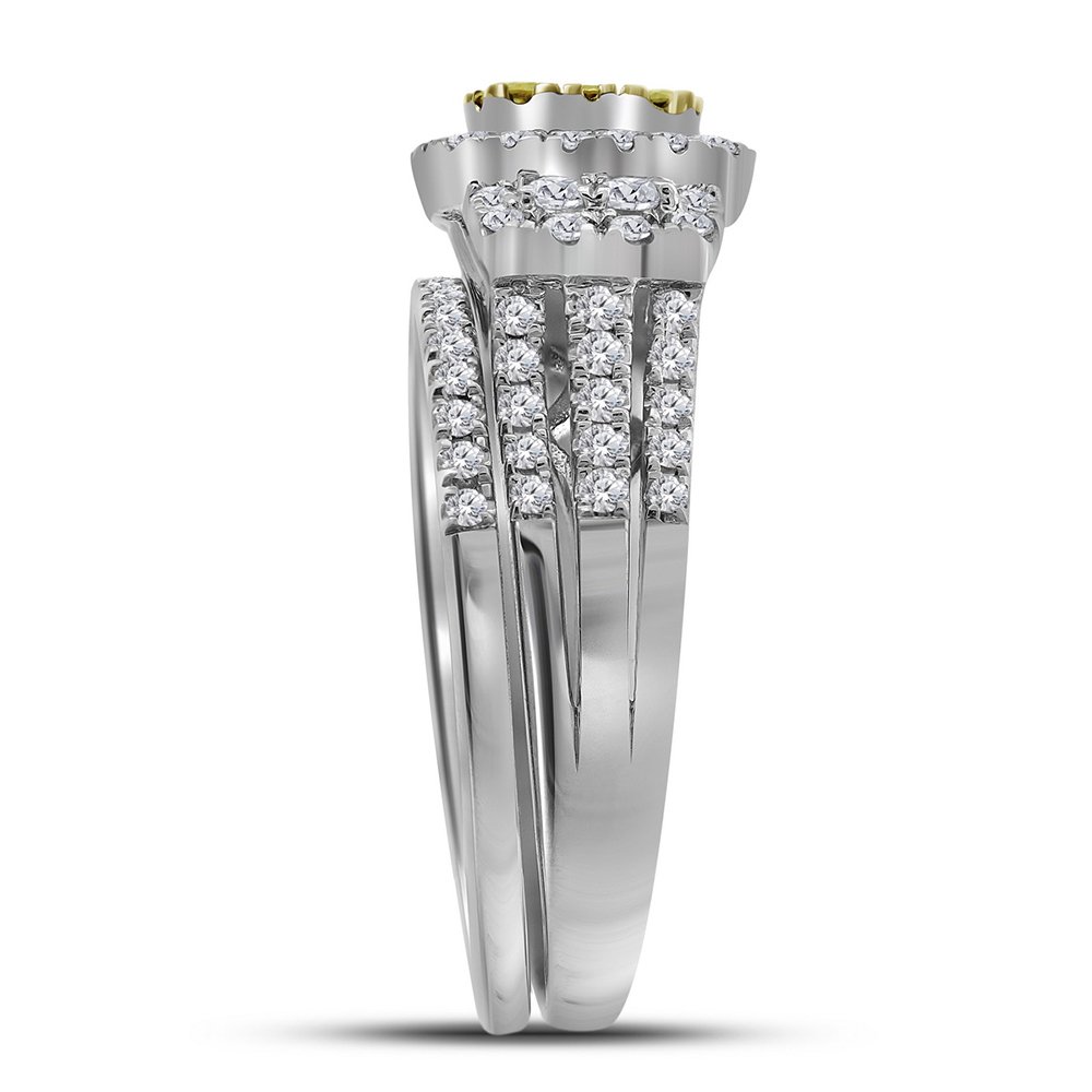 14kt White Gold Womens Round Yellow Diamond Bridal Halo Wedding Engagement Ring Band Set 1.00 Cttw