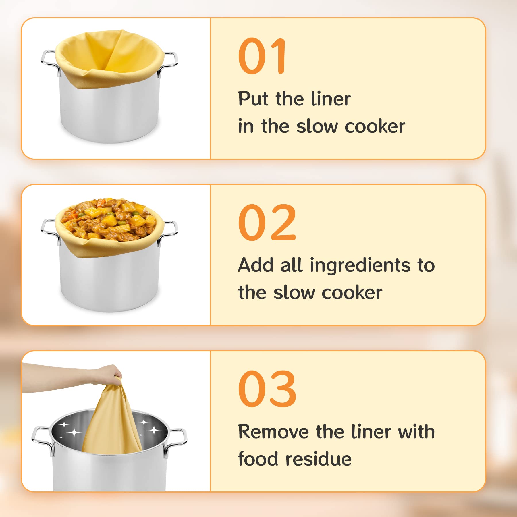 2 Pack Slow Cooker Liners - Reusable Crock Pot Liner Leakproof & Easy Clean Silicone Divider Fit 6-8 Quarts Slow Cooker Oval or Round Pot