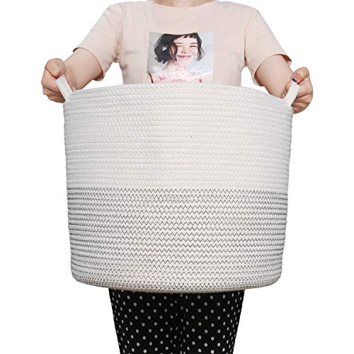 Cotton Rope Basket, 15.7 x 13.8inch Laundry Blanket Storage Basket with Easy-Carry Handles, Baby Nursery Bin for Home Décor and Organizing