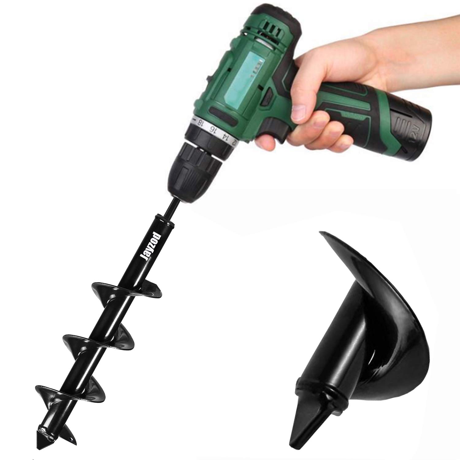 Jayzod Auger Drill bit for Planting 1.6”X10"&4”X12"&3.5”X20"Black Garden Auger Spiral Drill Bit,Bulb & Bedding Drill Augers,Plants Drill bit for 3/8” Hex Drive Drill