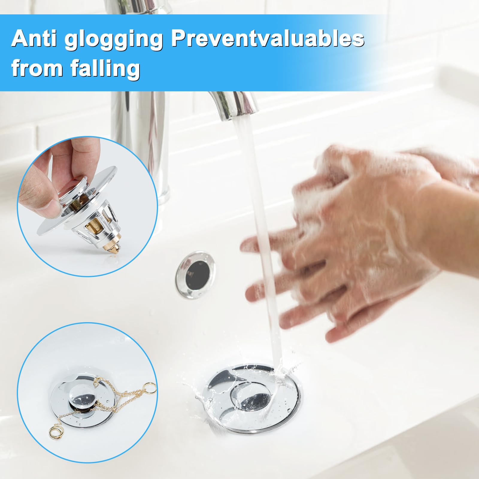 2-in-1 Bathroom Sink Stopper,pop up Sink Drain Stopper,Sink Drain Strainer and Pop-Up Stopper - Hair Catcher and Clog Remover for Bathroom Sinks and Bathtubs,2-Pack