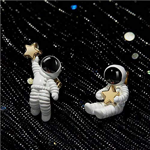 18K Gold Plated 3D Irregular White Astronauts Spaceman Golden Star Charm Stud Earrings
